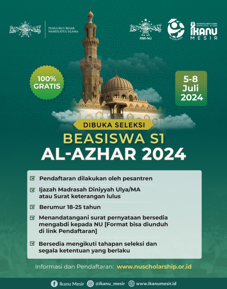 Resmi Dibuka, Seleksi Beasiswa PBNU – Al-Azhar 2024, Pendaftaran 5-8 ...